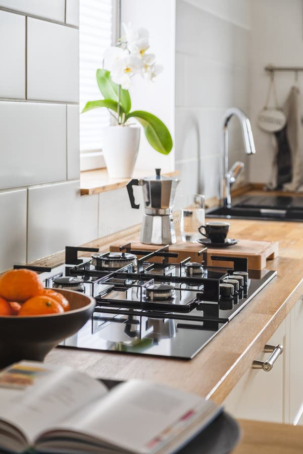 Cooking Hobof a Modern White Kitchen Stock Image - Image of sink ...