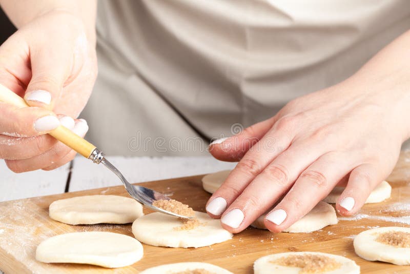 Cooking and Home Concept - Close Up of Hands Making Cookies from Fresh ...