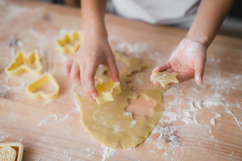 Cooking and Home Concept - Close Up of Kid Hands Making Fresh Dough ...