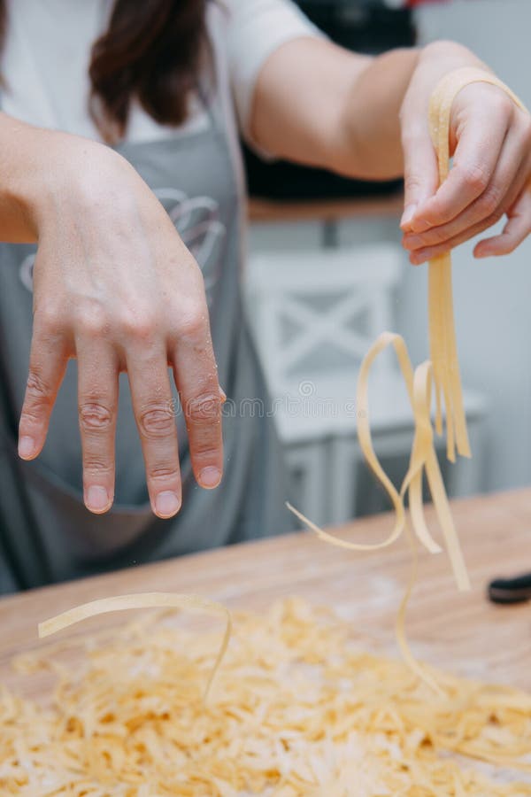 Cooking Homemade Pasta with Your Own Hands. Cooking Pasta at a Cooking ...