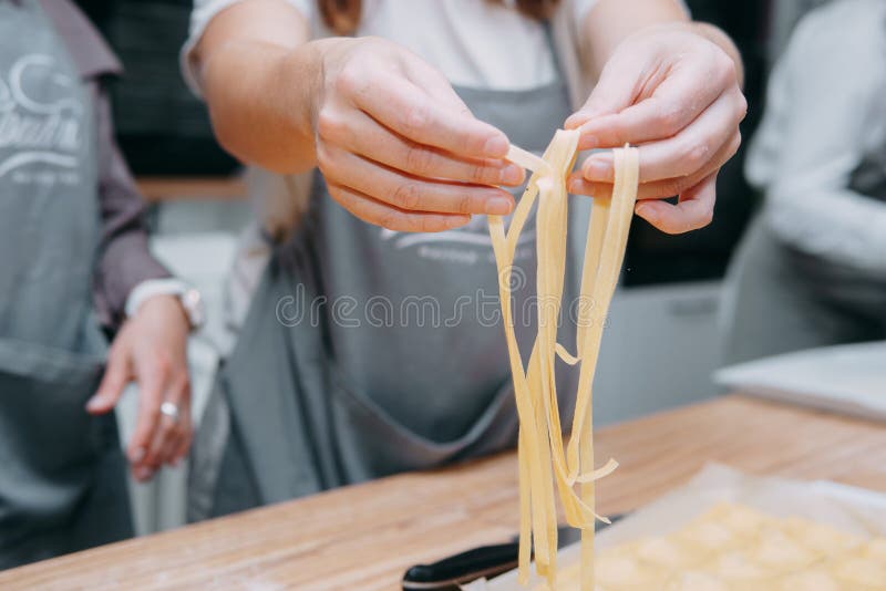 Cooking Homemade Pasta with Your Own Hands. Cooking Pasta at a Cooking ...