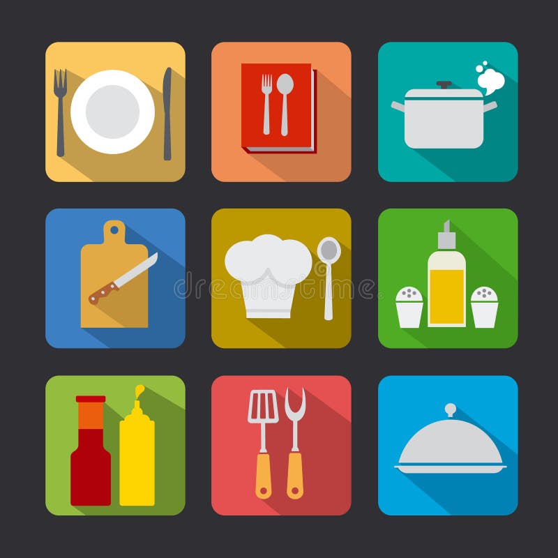 Cooking icon set flat stock illustration. Illustration of plate - 39016525