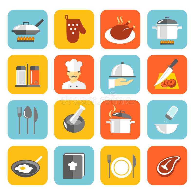 Cooking Icons Flat stock vector. Illustration of chicken - 40066147