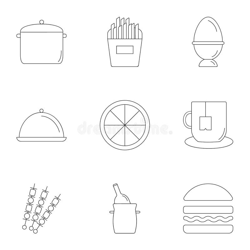 Cooking Icons Set, Outline Style Stock Vector - Illustration of lunch ...