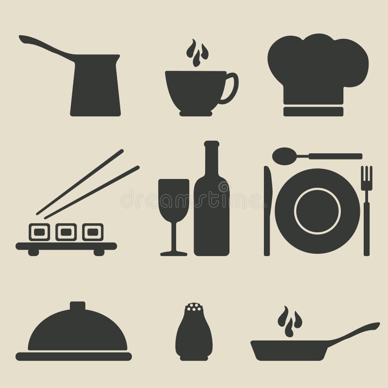 Restaurant and Cooking Icons Stock Vector - Illustration of cafe ...