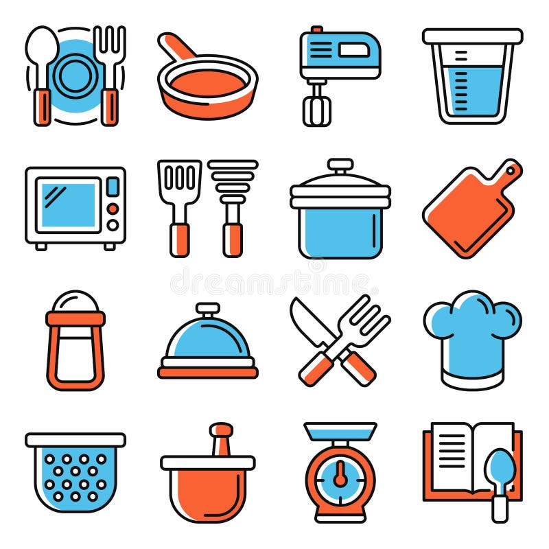 Cooking Icons Set on White Background. Vector Stock Illustration ...