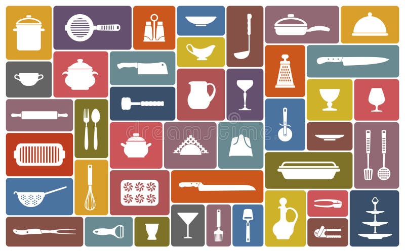 Seamless Background Pattern Cooking Kitchen Utensil Icons Set Stock ...