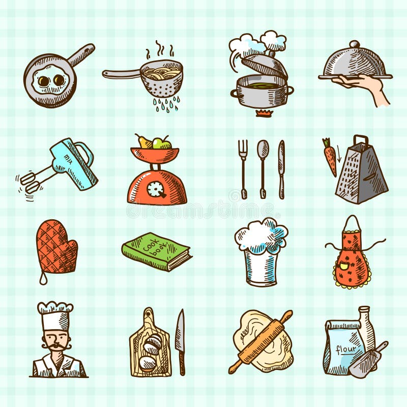 Cooking icons sketch stock vector. Illustration of delicious - 41976204