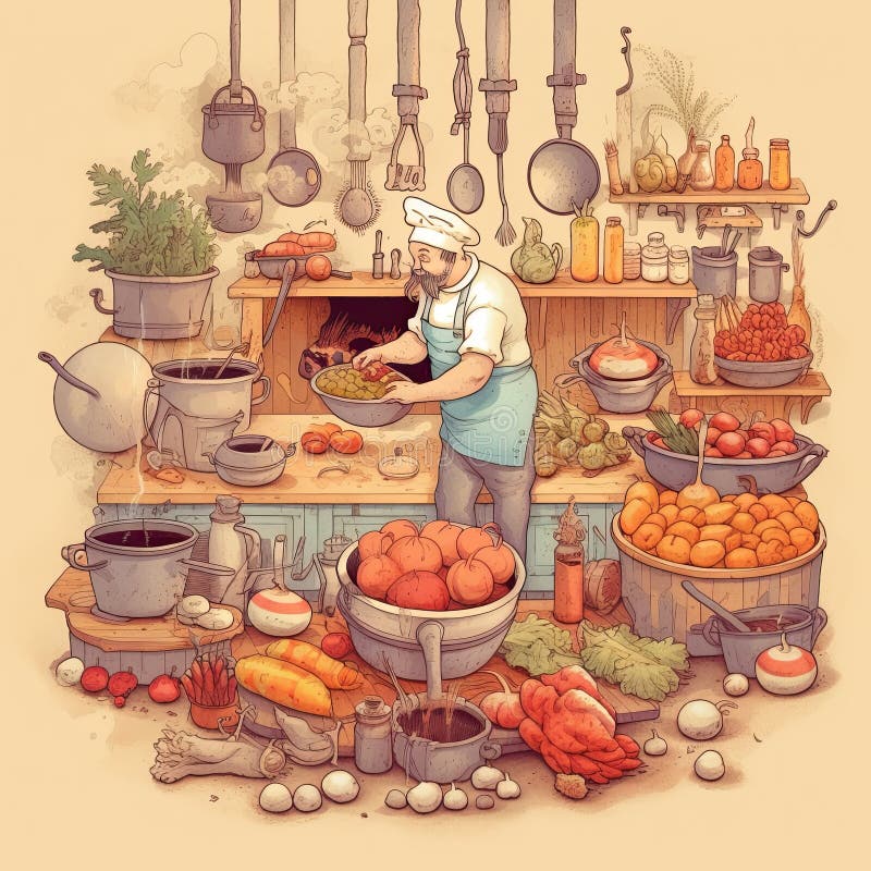 Cooking Illustration - Made with Generative AI Tools Stock Illustration ...