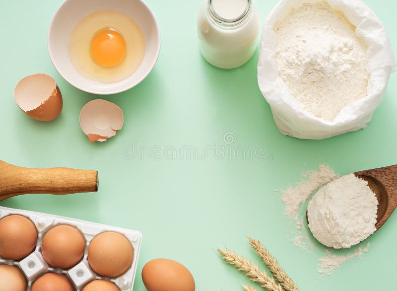 Cooking Ingredients and Kitchen Tools on Table Stock Image - Image of ...