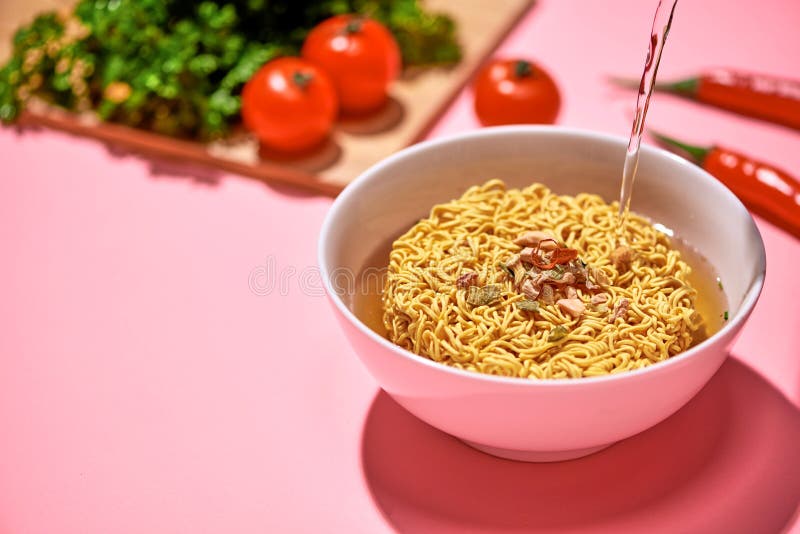 Cooking Instant Noodles, Boiling Water. Stock Image - Image of kitchen ...