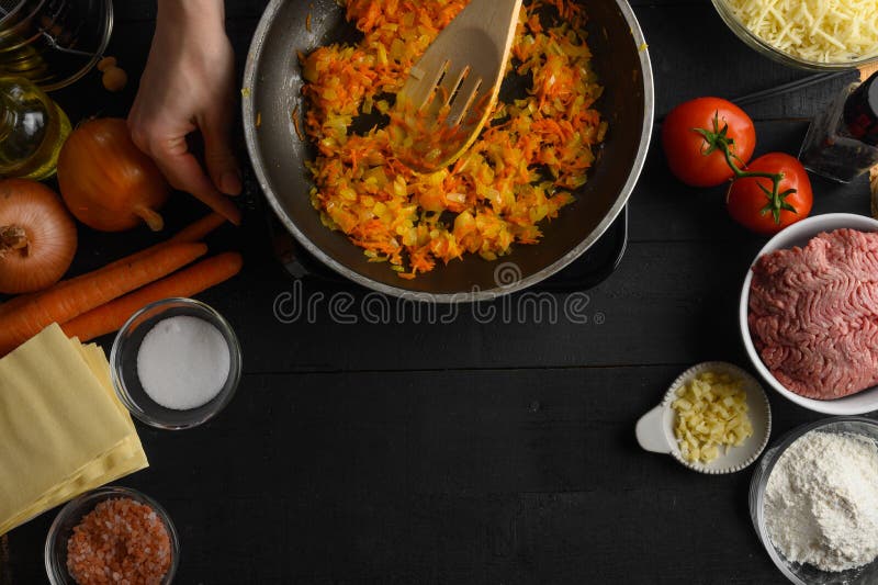 Cooking Italian Lasagna, Background for Design. Cooking Process Top ...