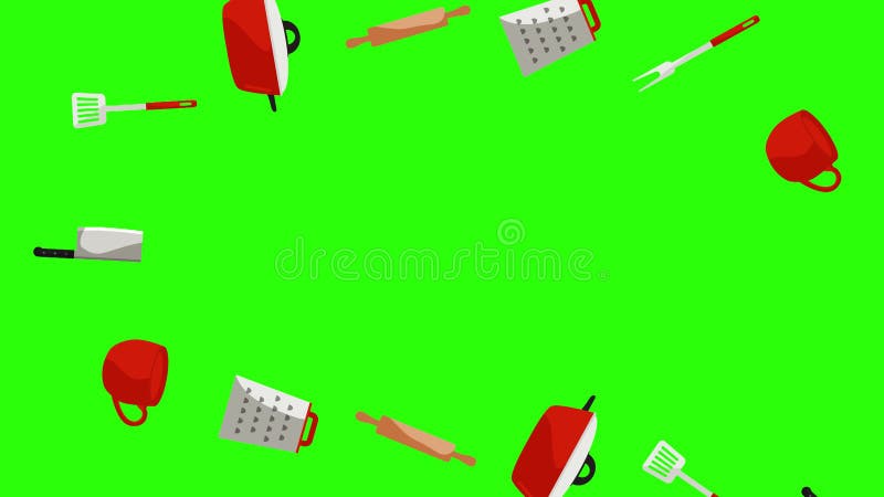 Cooking Item Tools, Green Screen Chroma Key Animation Stock Video ...
