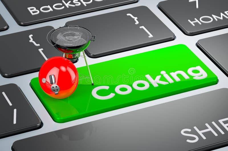 Cooking Key, Barbecue Grill on Keyboard. 3D Rendering Stock ...