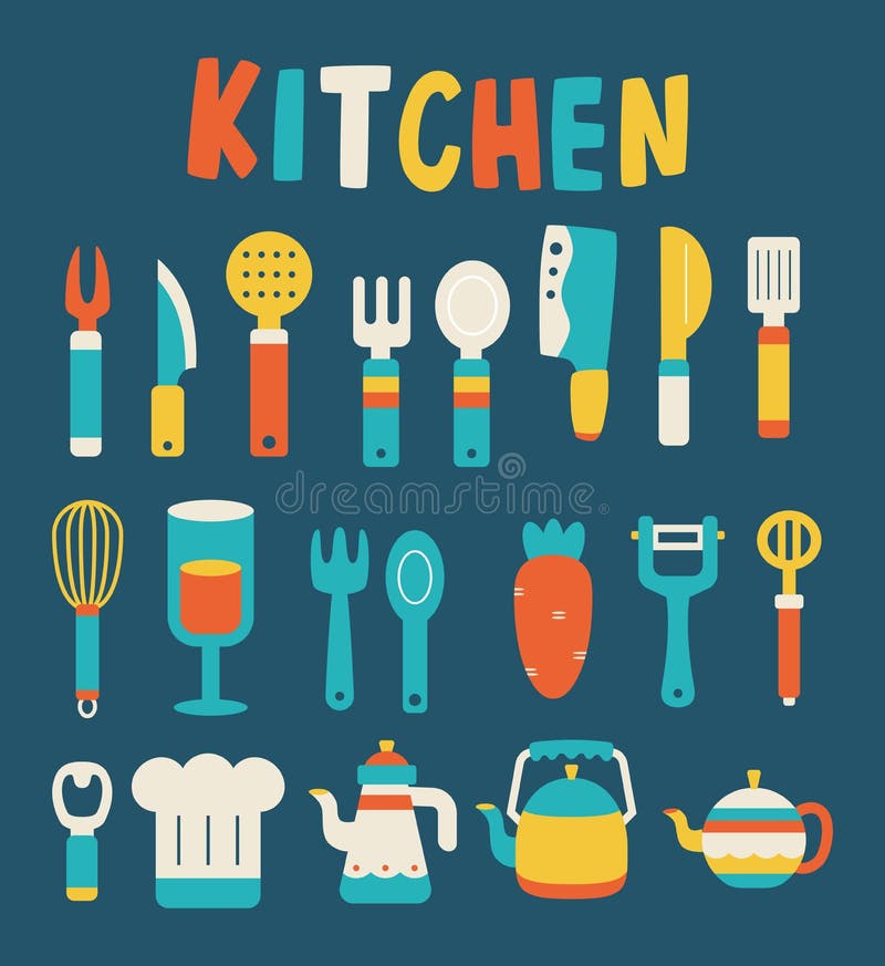 Cooking and kitchen icons stock vector. Illustration of dinner - 46393046