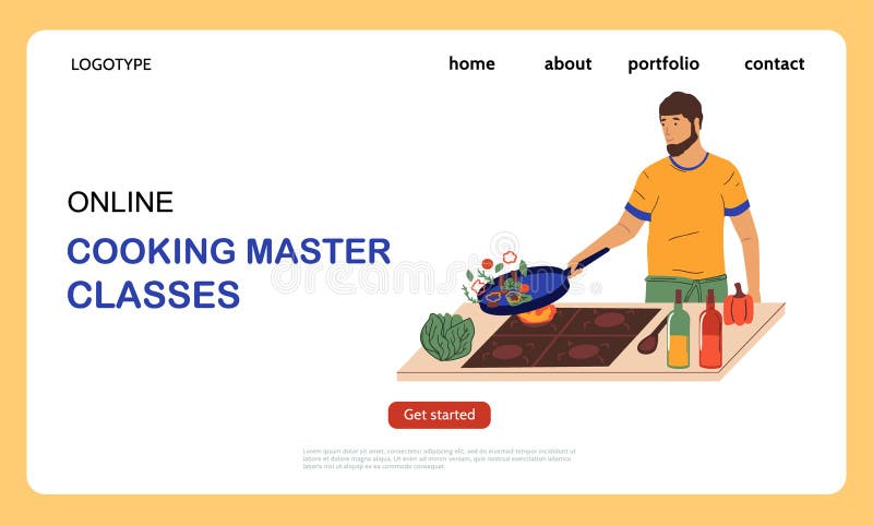 Cooking on Kitchen. Online Food Preparation Master Class Landing Page ...
