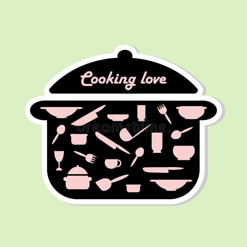 Cooking, Kitchen Sticker. Kitchen Utensils Icon or Logo. Lettering ...