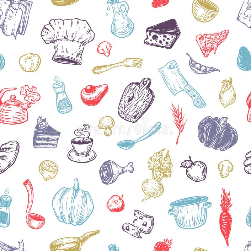 Cooking and Kitchen Tools. Pattern Stock Vector - Illustration of meat ...