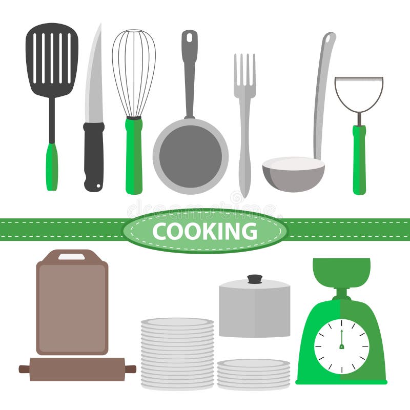 Cooking Kitchen Tools Set Flat Vector Illustration Stock Vector ...