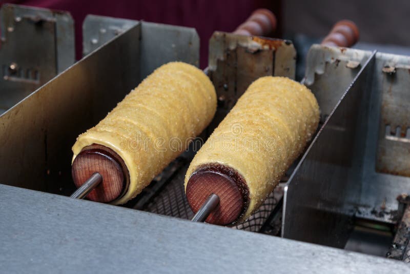 Cooking Kurtos Kalacs: Traditional Hungarian Dessert Stock Photo ...
