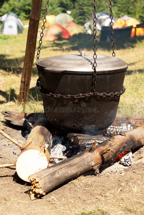 Cooking in a Large Pot on the Fire. Stock Photo - Image of forest ...