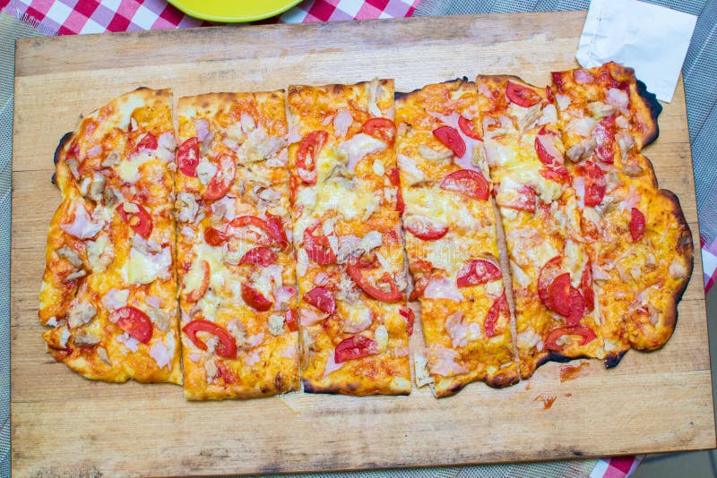 Cooking a Large Rectangular Pizza Stock Photo - Image of dinner ...
