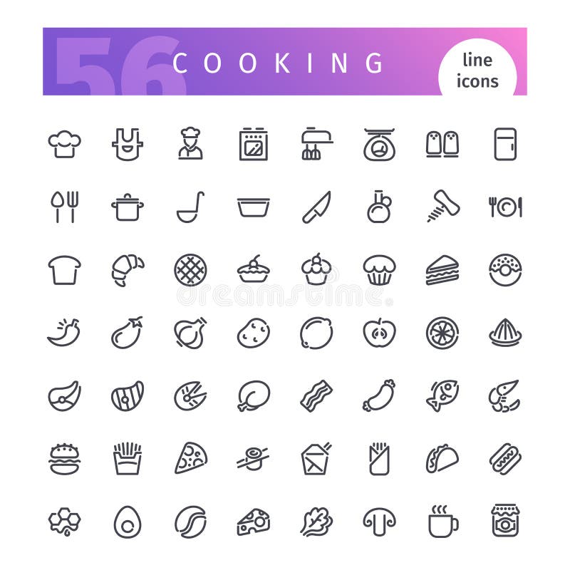 Cooking Line Icons Set stock vector. Illustration of fridge - 76773655