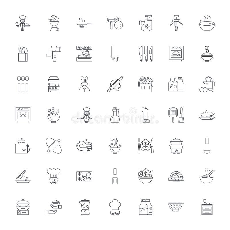Cooking Linear Icons, Signs, Symbols Vector Line Illustration Set Stock ...