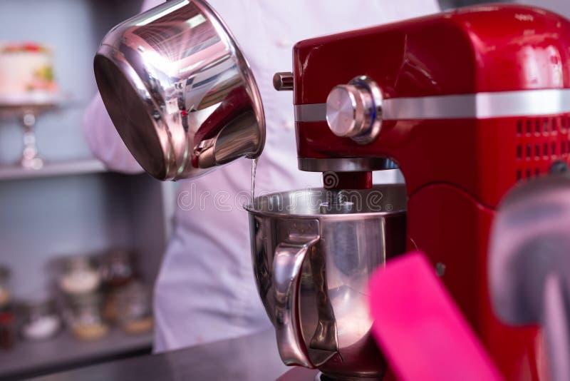 Professional Famous Chef Using Modern Red Cooking Machine Stock Image ...