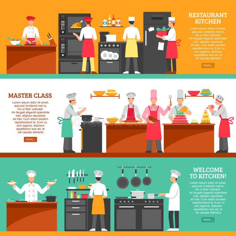Cooking Master Class Horizontal Banners Stock Vector - Illustration of ...
