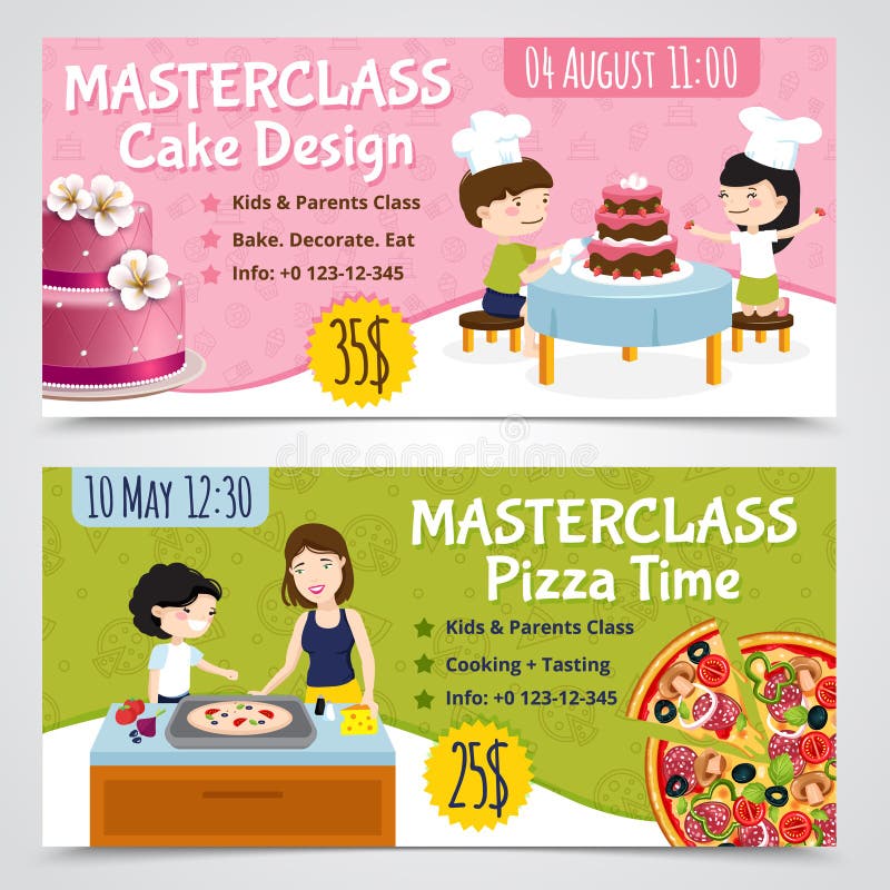 Cooking Masterclass Banners Set Stock Vector - Illustration of food ...