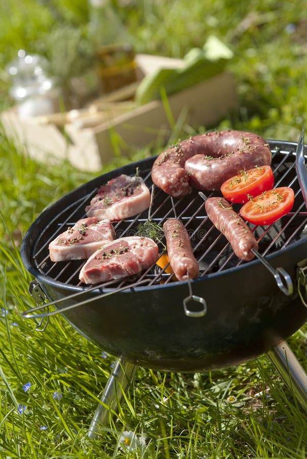 Cooking Meat on the Barbecue Stock Photo - Image of vegetable, grass ...