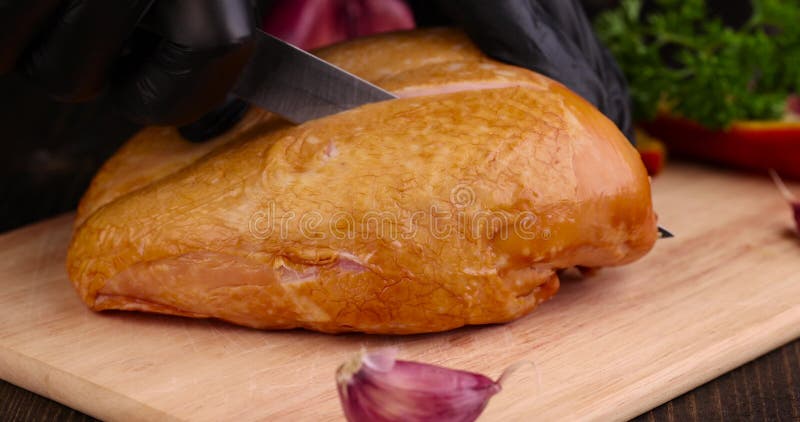 Cooking a Meat Dish Using Smoked Chicken Breast Stock Footage - Video ...