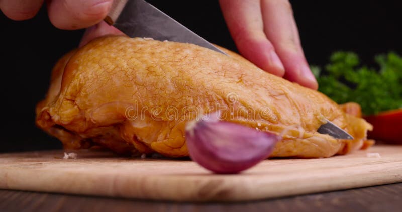 Cooking a Meat Dish Using Smoked Chicken Breast Stock Video - Video of ...