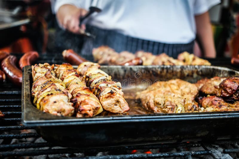 Cooking meat on fire stock photo. Image of grilling, bars - 59596246