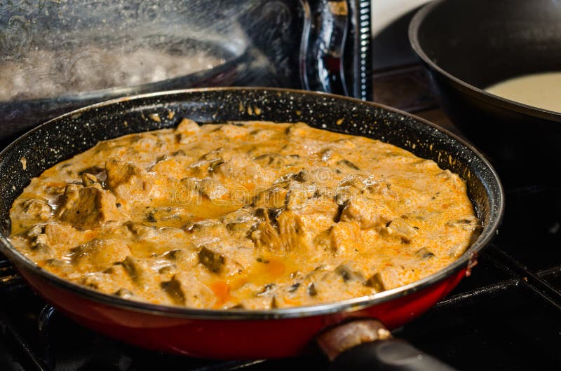 Cooking Meat In Frying Pan Stock Image Image Of Cooking 142123319
