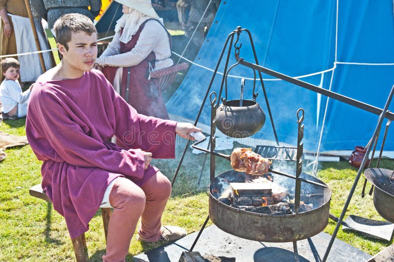 Cooking Meat in a Medieval Re-enactment Editorial Stock Photo - Image ...