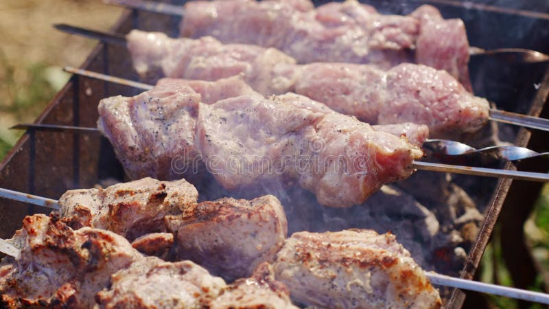 Cooking Meat Chop. Hit Piece of Meat with Hammer. Top View Stock ...