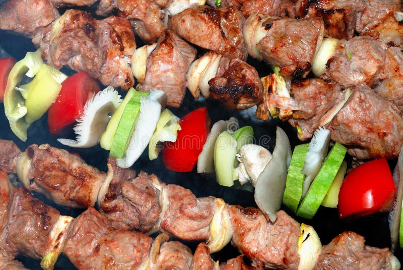 Cooking Meat and Vegetables on the Fire Stock Photo - Image of closeup ...