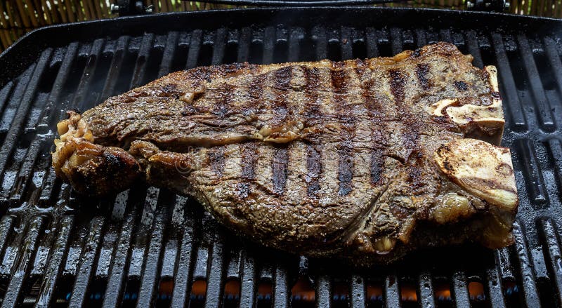 Cooking Medium T-bone Steak on Barbecue Grill Stock Image - Image of ...