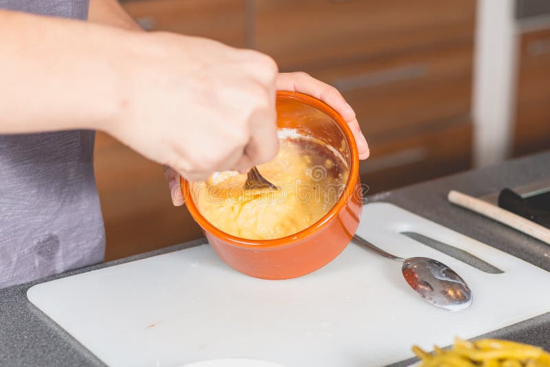 Cooking Mixture of Flour and Eggs in a Kitchen Stock Image - Image of ...