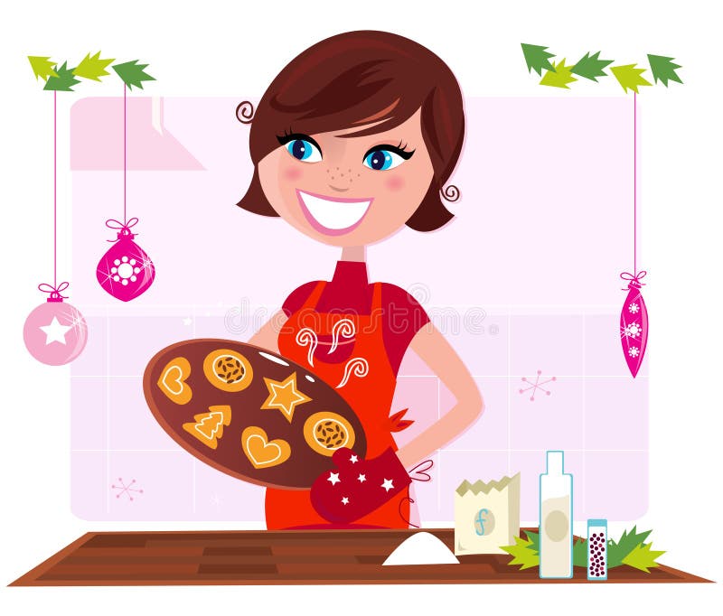 Cooking Mother Preparing Christmas Cookies Stock Vector - Illustration ...