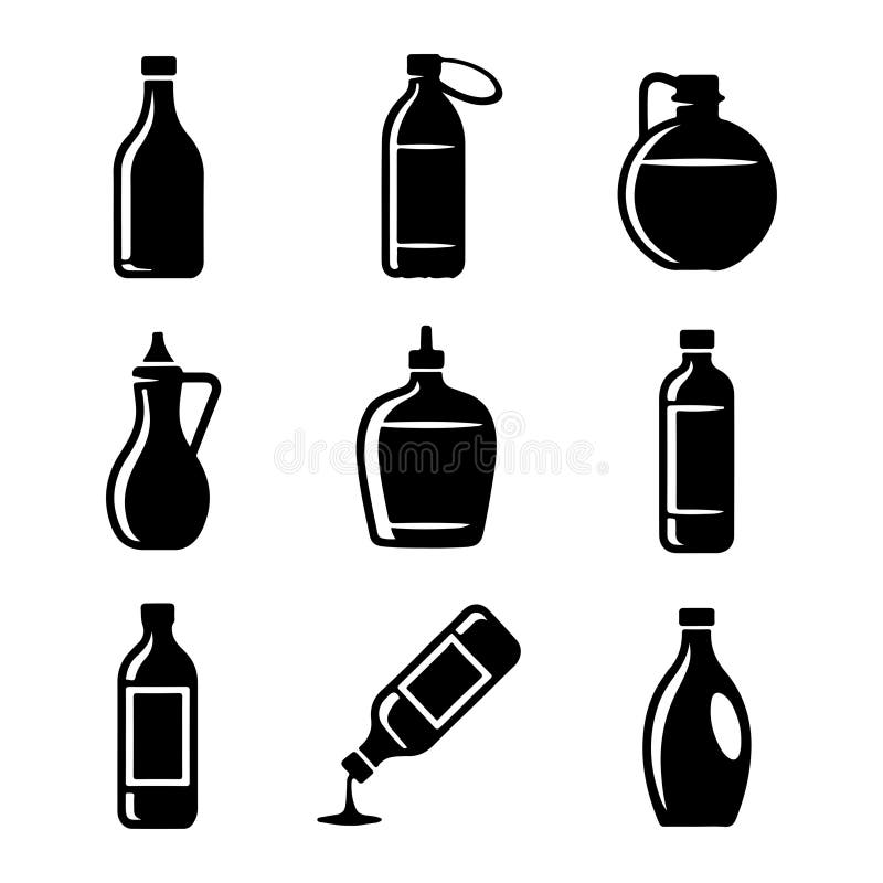 Cooking Oil Bottle Outline Icons Stock Vector - Illustration of simple ...