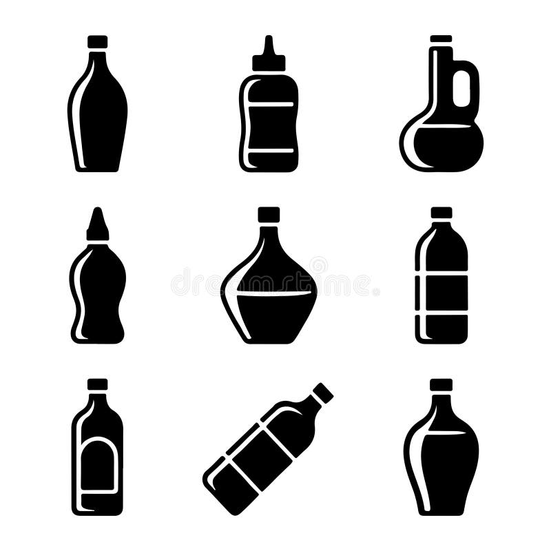 Cooking Oil Bottle Outline Icons Stock Vector - Illustration of icon ...