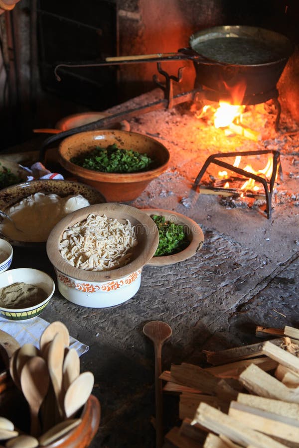 Cooking in an Old Farmhouse Kitchen Stock Photo - Image of people ...