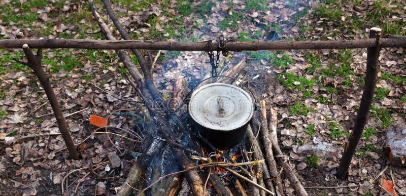 Cauldron on campfire stock image. Image of fire, closeup - 227865647