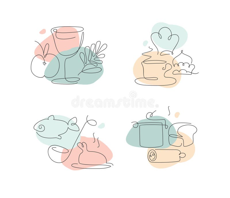 Cooking One Continuous Line Drawing Sign Emblem Set. Vector Stock ...