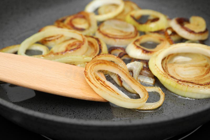 Cooking Onion Rings in Frying Pan Stock Image - Image of closeup, food ...