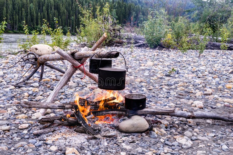 Cooking on open fire stock photo. Image of park, summer - 76761706