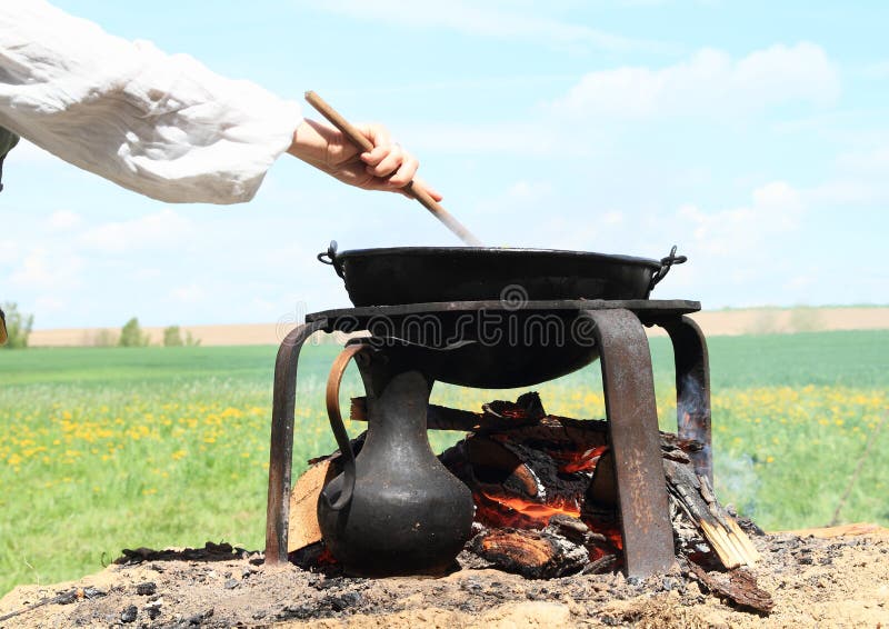 Cooking on opened fire stock image. Image of black, firing - 54213737